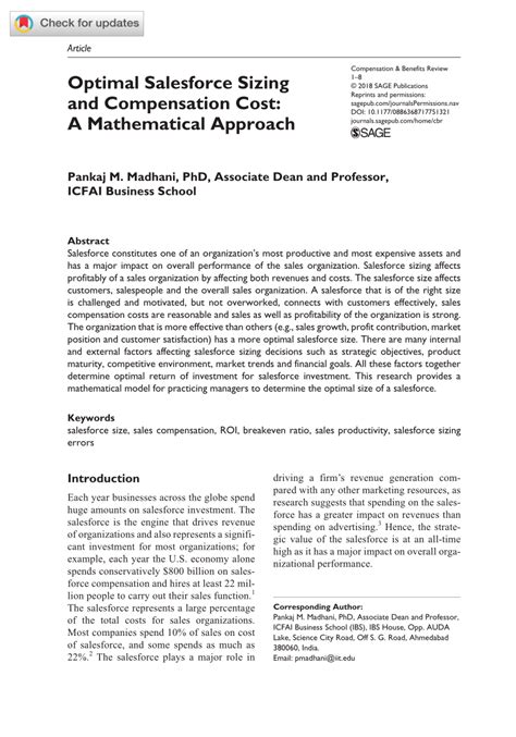 Pdf Optimal Salesforce Sizing And Compensation Cost A Mathematical Approach