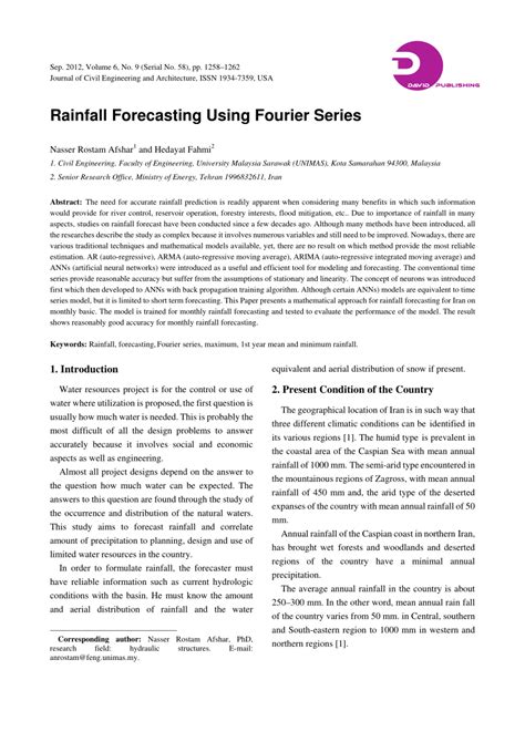 pdf rainfall forecasting using fourier series
