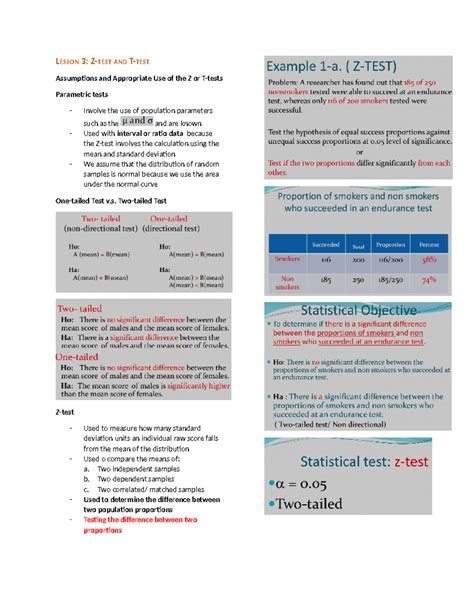 Math Chapter 5 Lesson 3 Z And T Tests Lesson 3 Z Test And T Test Assumptions And Appropriate