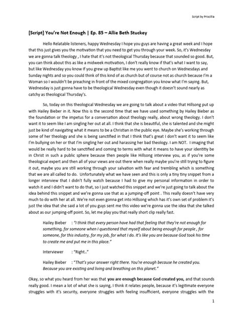 Scipt Youre Not Enough Ep 85 Allie Stuckey Pdf Jesus Adam And Eve