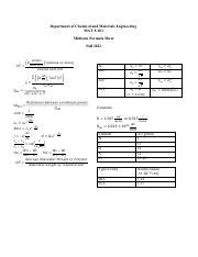 Midterm Formula Sheet Pdf Department Of Chemical And Materials Engineering MAT E Midterm
