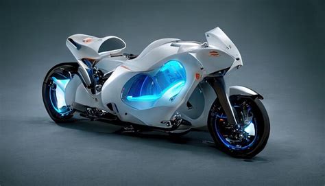 Premium Photo A White Motorcycle With A Blue Light On The Side