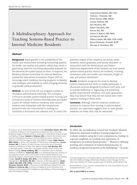 pdf a multidisciplinary approach for teaching systems based practice