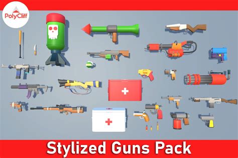 Low Poly Stylized Guns Pack 3d 무기 Unity Asset Store