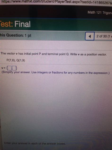 Solved The Vector V Has Initial Point P And Terminal Point Chegg