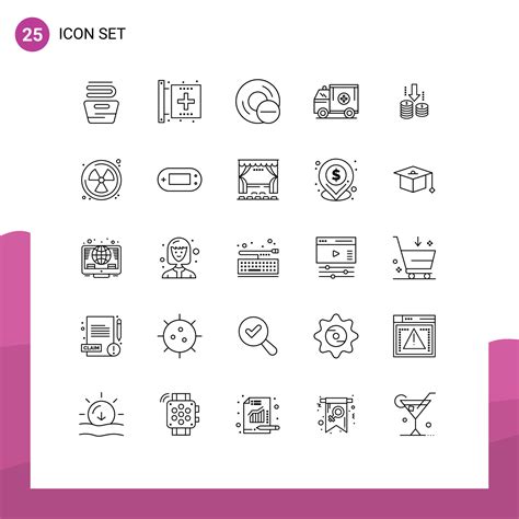 Mobile Interface Line Set Of 25 Pictograms Of Help Truck Health Ambulance Gadget Editable Vector