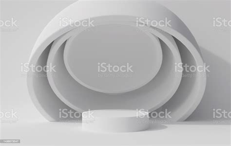 최소 흰색 원 기하학적 받침대 연단 배경 제품 디스플레이 3d 렌더링 0명에 대한 스톡 사진 및 기타 이미지 0명 3차원 형태 공연 Istock