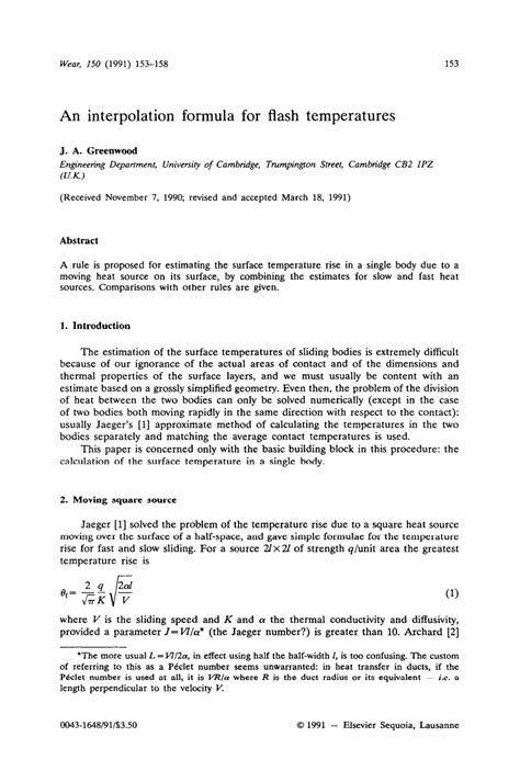 Pdf An Interpolation Formula For Flash Temperatures