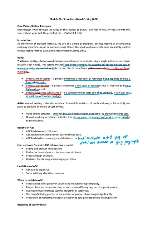 Module No Activity Based Costing Module No Activity Based Costing ABC Core Studocu