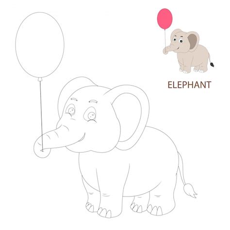 아이들을위한 색칠하기 책 페이지 코끼리 만화 프리미엄 벡터
