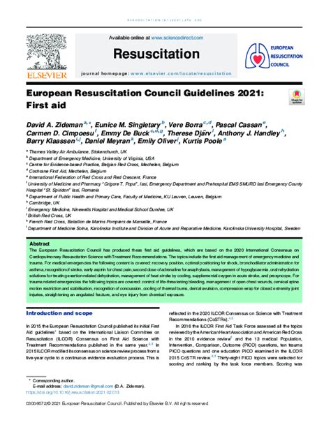 Pdf European Resuscitation Council Guidelines 2021 First Aid