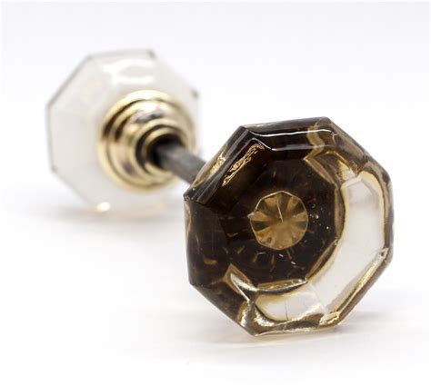 Pair Of Antique Mercury Center Brown Glass Octagon Door Knobs Olde