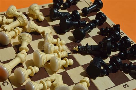 A Chessboard Board Intellectual Game The Finished Batch Chess Pieces