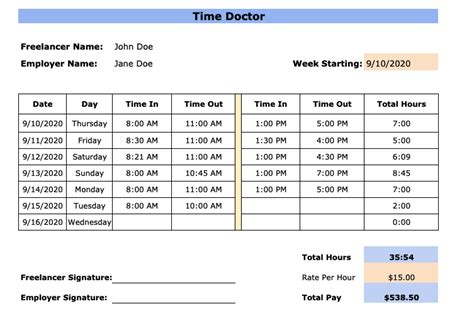 freelancer timesheet template