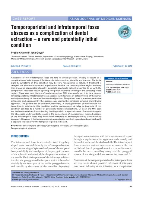 Temporoparietal And Infratemporal Fossa Abscess As A Complication Of Dental Extraction A Rare