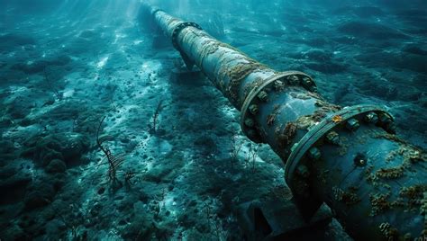 Pipeline In The Blue Waters Of The Sea Pipeline Transportation Is Most Common Way Of