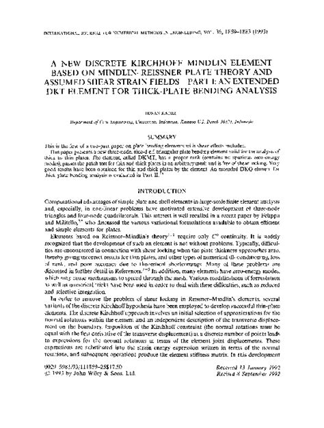 Pdf A New Discrete Kirchhoff‐mindlin Element Based On Mindlin‐reissner Plate Theory And