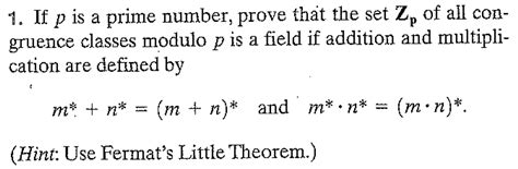 Solved If P Is A Prime Number Prove That The Set Zp Of Chegg