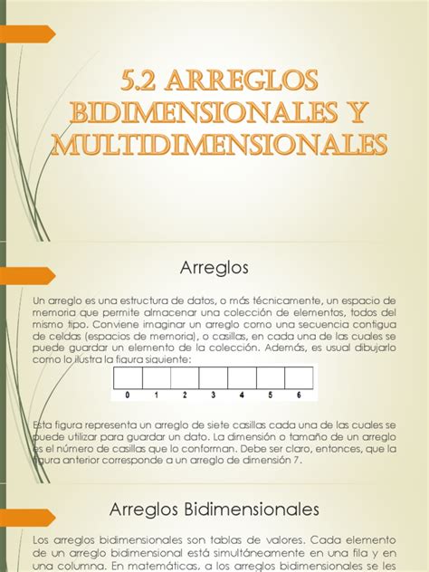 Arreglos Bidimencionales Y Multidimensionales Pdf Estructura De