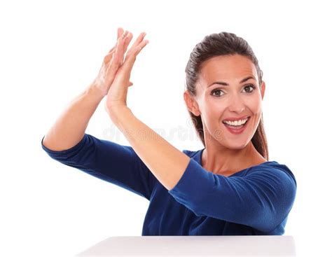 Smiling Pretty Female Clapping In Victory Stock Image Image Of Lady