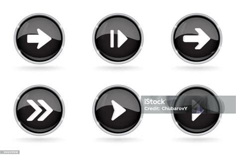 크롬 프레임 블랙 버튼입니다 화살표와 함께 둥근 유리 반짝 3d 아이콘 누름 버튼에 대한 스톡 벡터 아트 및 기타 이미지 누름 버튼 은색 인터넷 Istock