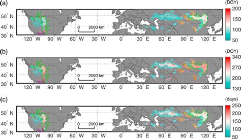 Spatial Patterns Of Multiyear Mean A Start Of The Growing Season B
