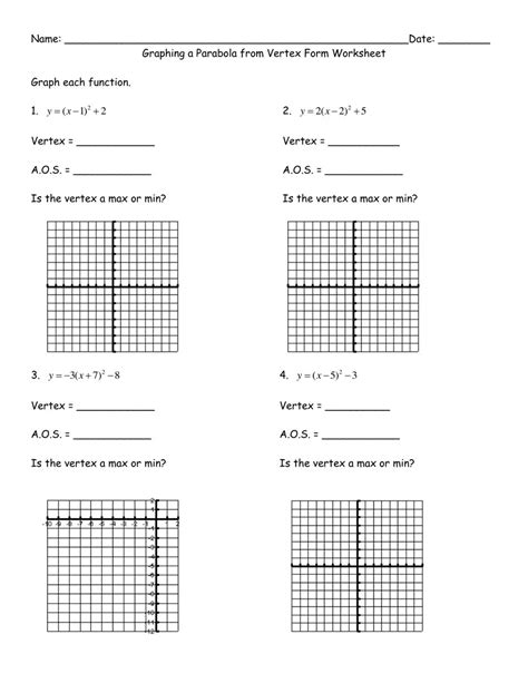 Graphing Quadratic In Vertex Form Worksheet Educational Worksheet Packs