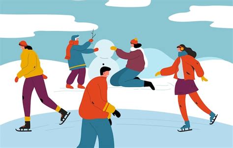 겨울 야외 활동을하는 사람들 무료 벡터