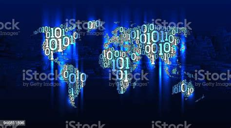 Abstract Map World With Continents From Digital Binary Code On The Background Abstract Printed