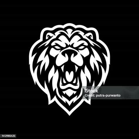 화가 난 사자 마스코트 로고 디자인 어두운 배경에 벡터 일러스트 레이 션 갈기에 대한 스톡 벡터 아트 및 기타 이미지 갈기