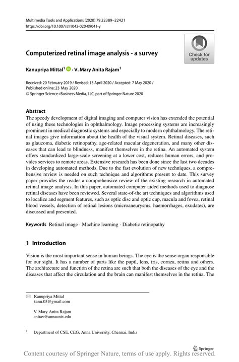 Computerized Retinal Image Analysis A Survey Request Pdf