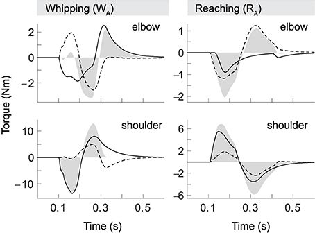 Torque Patterns For Model Whipping And Reaching Movements WA And RA Download Scientific