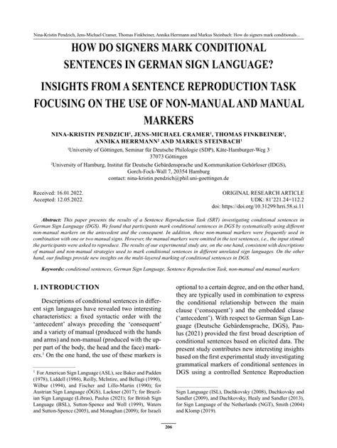 Pdf How Do Signers Mark Conditionals In German Sign Language