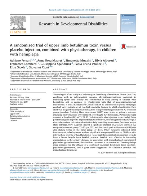 A Randomized Trial Of Upper Limb Botulimun Toxin Versus Placebo