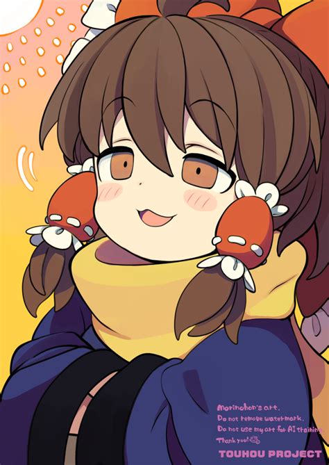 Morino Hon Hakurei Reimu Touhou Highres 1girl 3 D Blue Coat