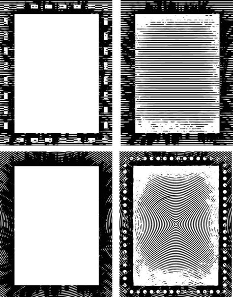 Four Black And White Grunge Frames With A Square In The Middle Four Square Frames With Grunge