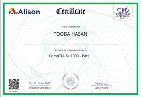 Tooba Hasan On Linkedin Comptiaa Alison Certificate
