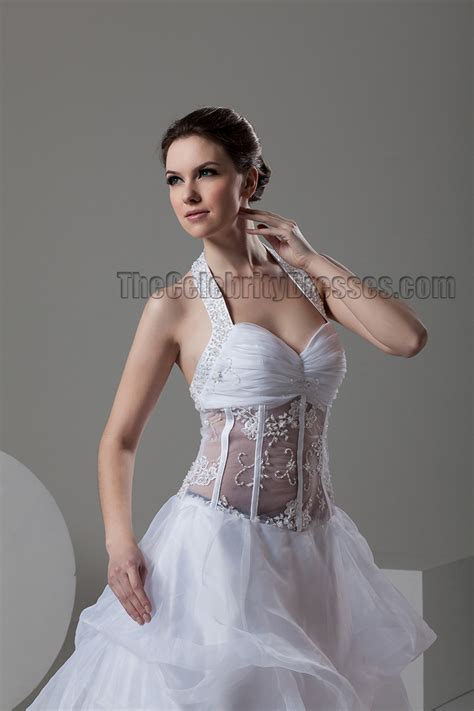 Sexy A Line Sweetheart Halter See Through Wedding Dress TheCelebrityDresses