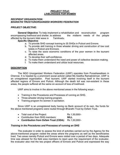 Womens Livelihood Project Pdf Business Business And Finance