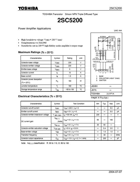 C5200 Datasheet Transistor Toshiba