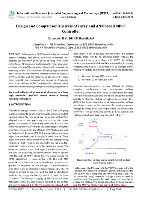 Pdf Irjet Design And Comparison Analysis Of Fuzzy And Ann Based Mppt Controller