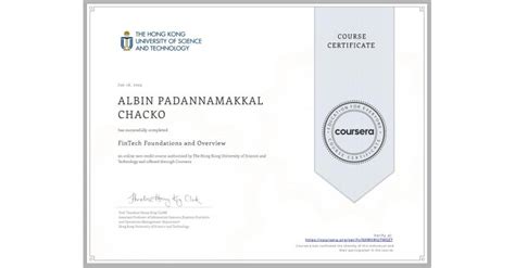 𝗔𝗟𝗕𝗜𝗡 𝗖𝗛𝗔𝗖𝗞𝗢 On Linkedin Completion Certificate For Fintech Foundations And Overview