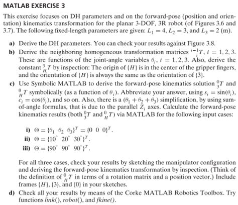Solved H MATLAB EXERCISE This Exercise Focuses On DH Chegg Com