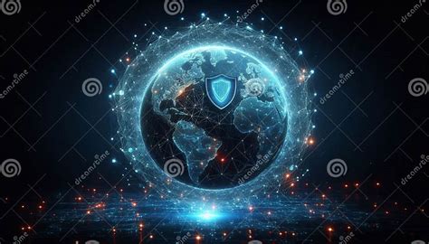 Global Corporate Cybersecurity Shield With Interconnected Network Nodes Stock Illustration