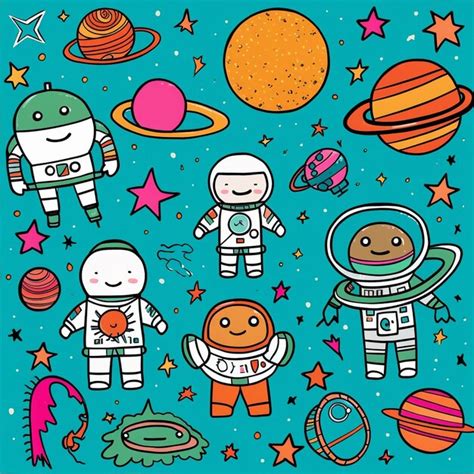 Premium Ai Image A Cartoon Drawing Of A Robot And Planets With The Words Quot Space Quot On