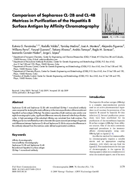 Pdf Comparison Of Sepharose Cl 2b And Cl 4b Matrices In Purification