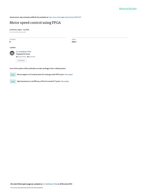 Motor Speed Control Using Fpga July 2014 Pdf Field Programmable Gate Array Electric Motor