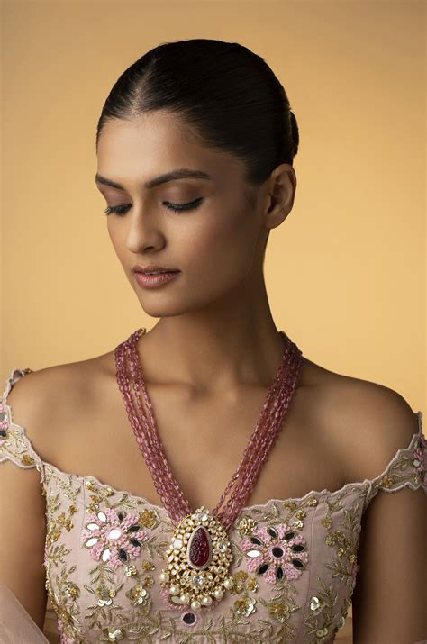 Nehma Pink Polki Silver Necklace Paisley Pop Shop