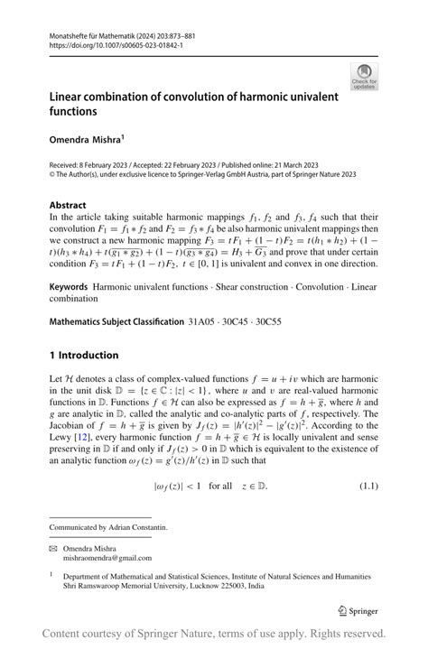 Linear Combination Of Convolution Of Harmonic Univalent Functions Request PDF