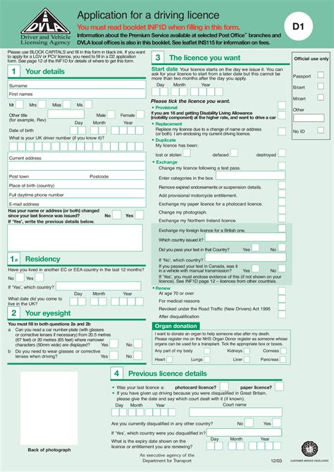 Dvla D1 Form Download D1 Driving License Application Pdfliner